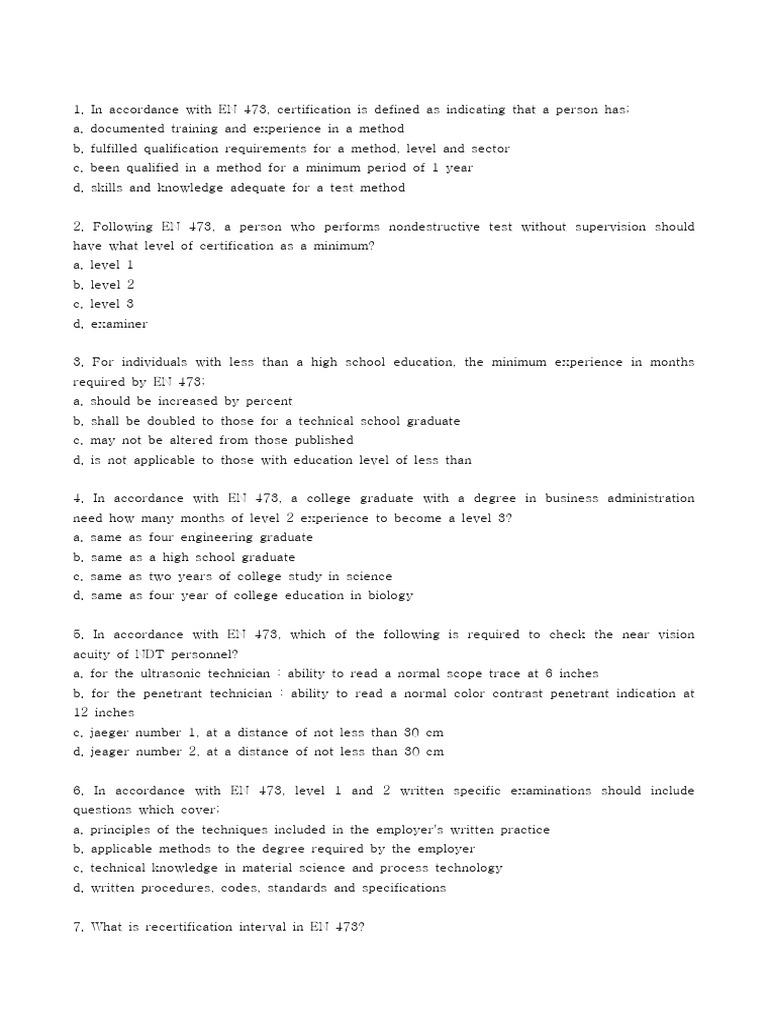 EN 473 Certification Requirements Explained | PDF | Nondestructive Testing