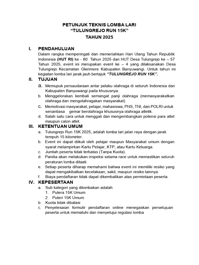 Petunjuk Lomba Tulungrejo Run 15K 2025 | PDF