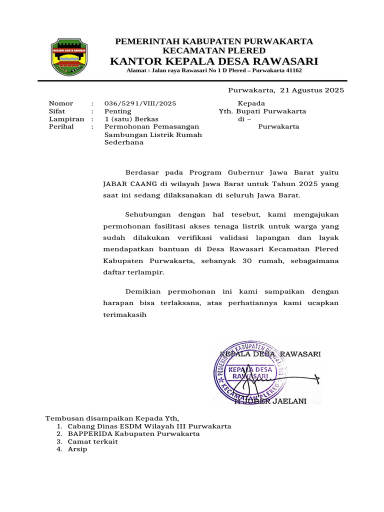 Permohonan Pemasangan Listrik Desa | PDF