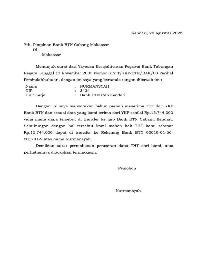 Surat Permohonan Bank BTN | PDF
