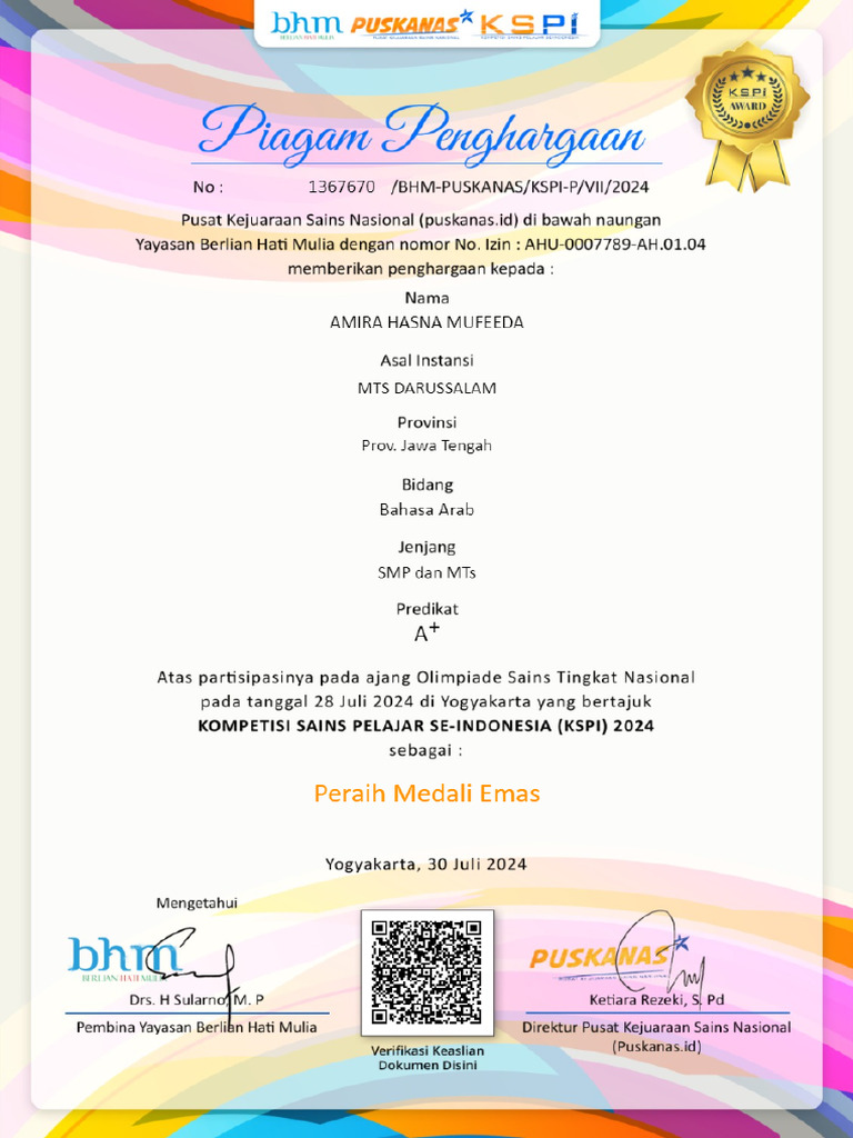 Piag - Bahasa Arab - KSPI 2024 | PDF