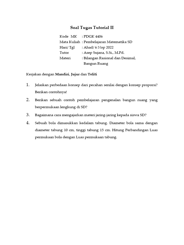 Soal Tugas Tutorial 2 | PDF