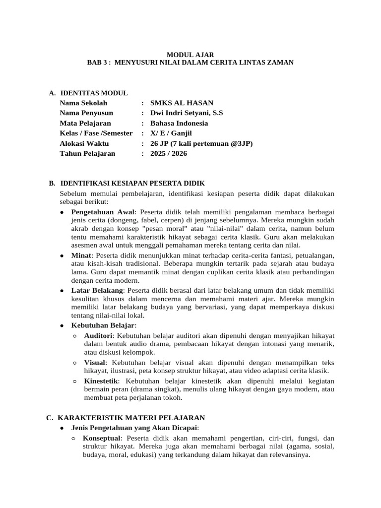 Modul Bab 3 Kelas X Ganjil Indri 2526 | PDF