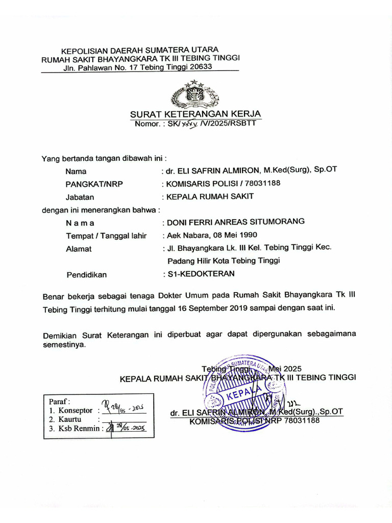 Surat Ket Kerja Doni | PDF