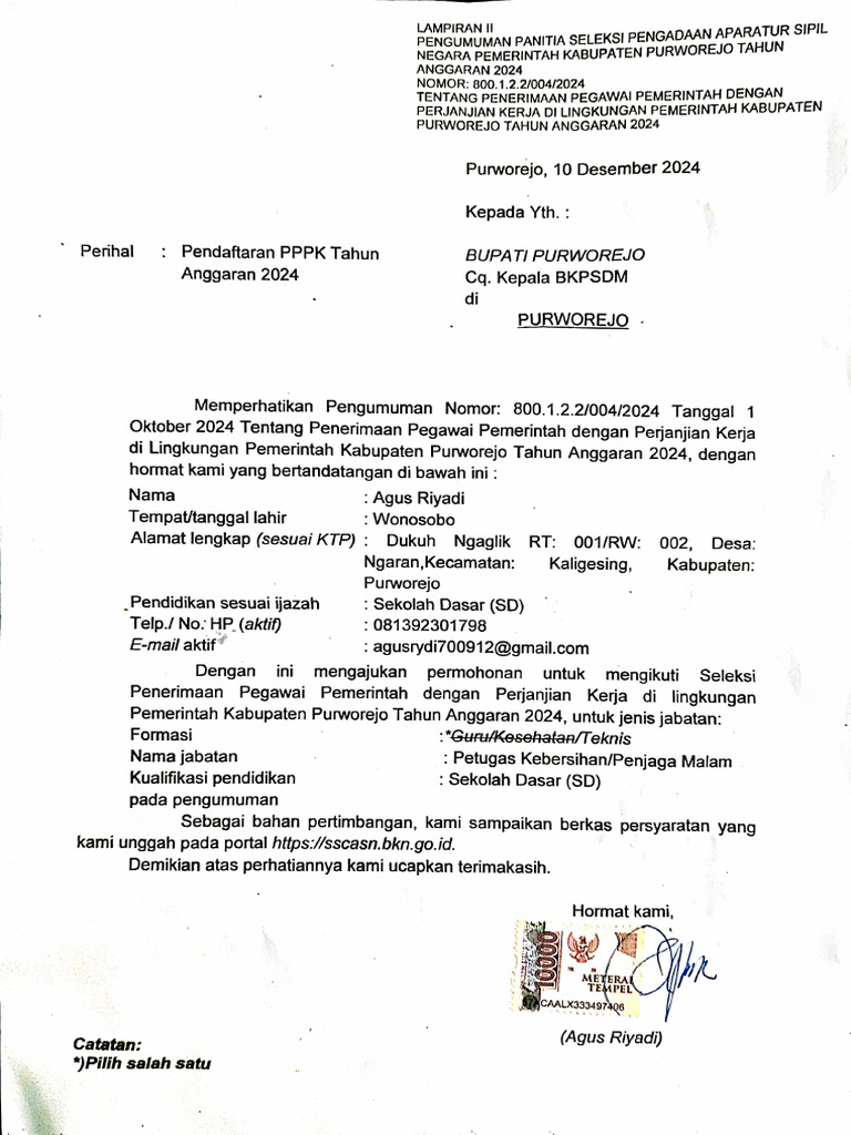 Surat Pendaftaran PPPK | PDF