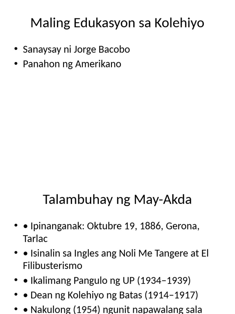 Maling Edukasyon Sa Kolehiyo Bacobo | PDF