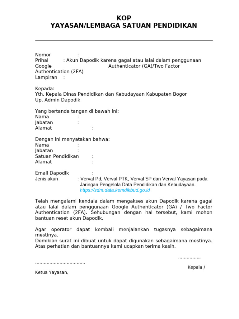 Contoh Surat Riset Kode Autenticator | PDF