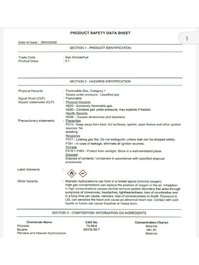 Msds Gas Wonderful | PDF