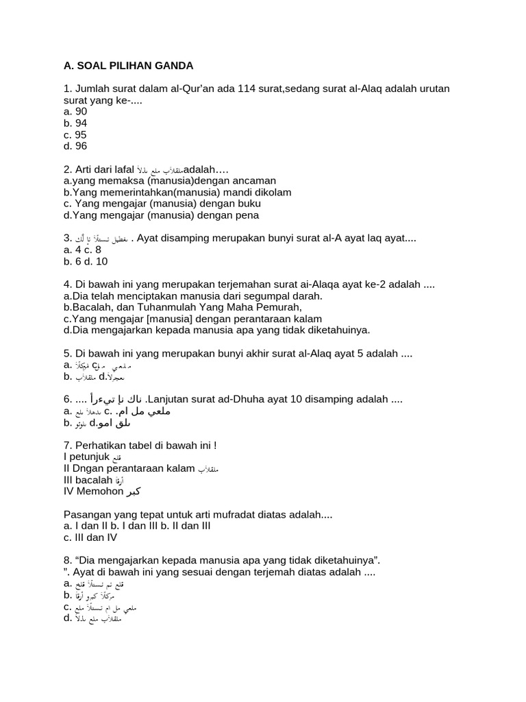 Soal Pts Qurdis Kelas 6 | PDF