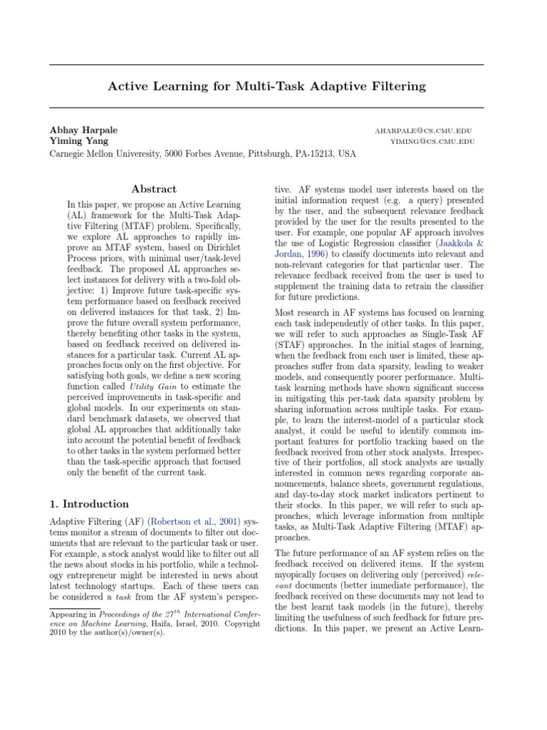 Active Learning For Multi Task Adaptive Filtering Pdf Machine Learning Cluster Analysis