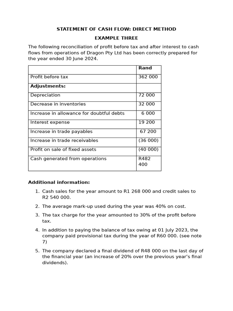 Example Three-Statement of Cash Flow | PDF | Dividend | Taxes