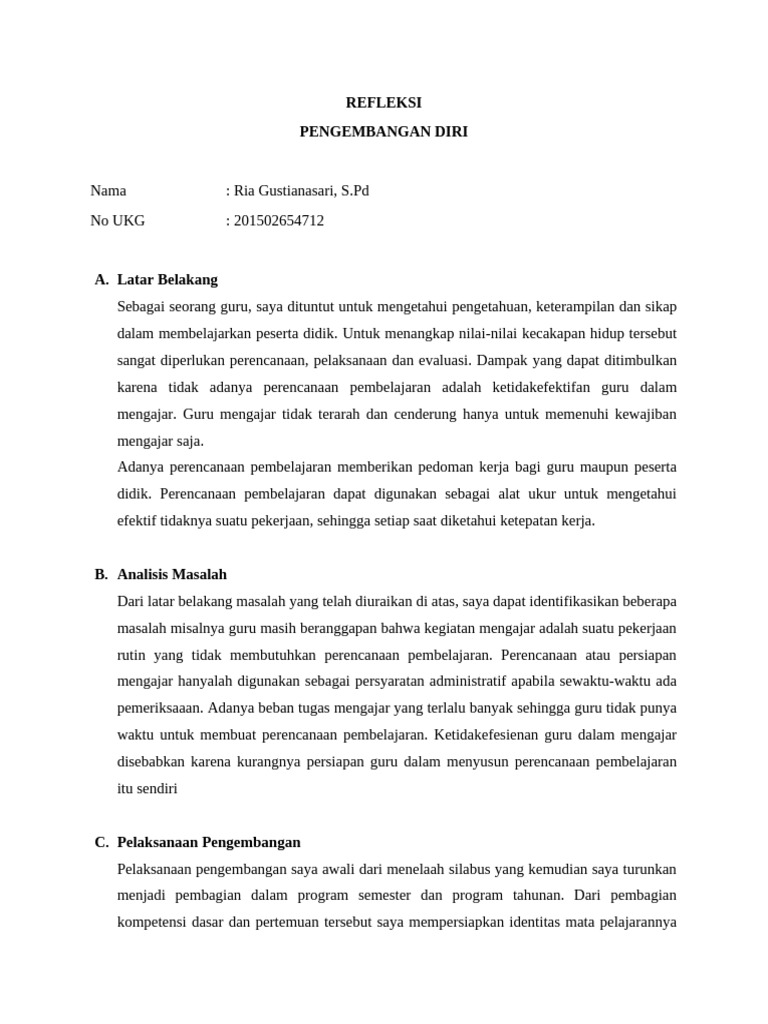 Refleksi Pengembangan Diri | PDF