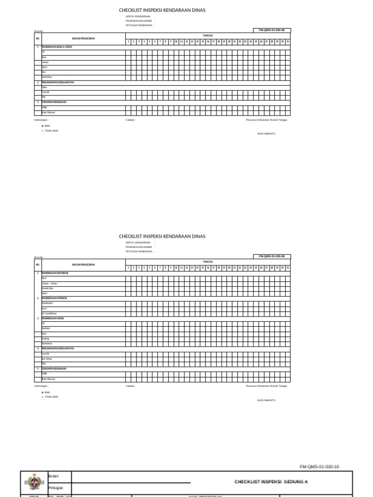Checklist Inspeksi Kendaraan dan Gedung | PDF