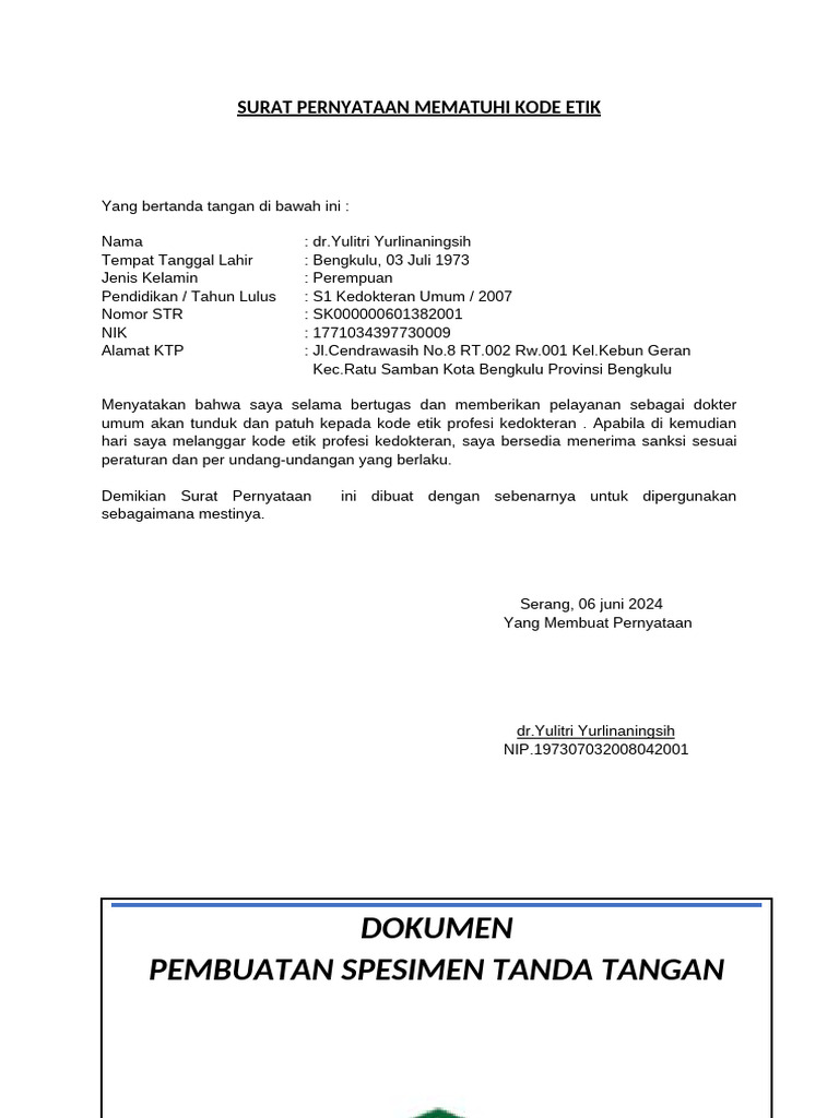Surat Pernyataan Mematuhi Kode Etik | PDF