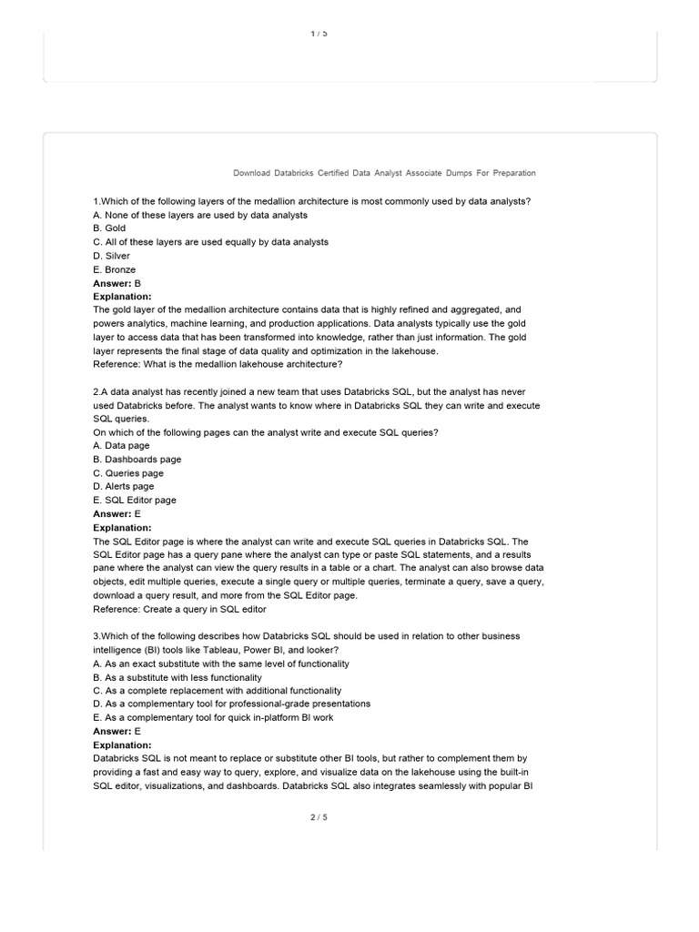 Databricks Data Analyst Exam Guide | PDF | Sql | Data Analysis