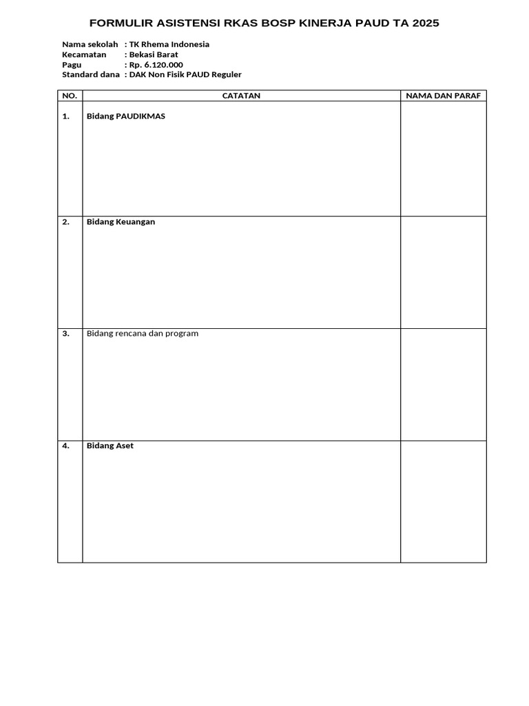 Lembar Asistensi Bosp 2025 | PDF