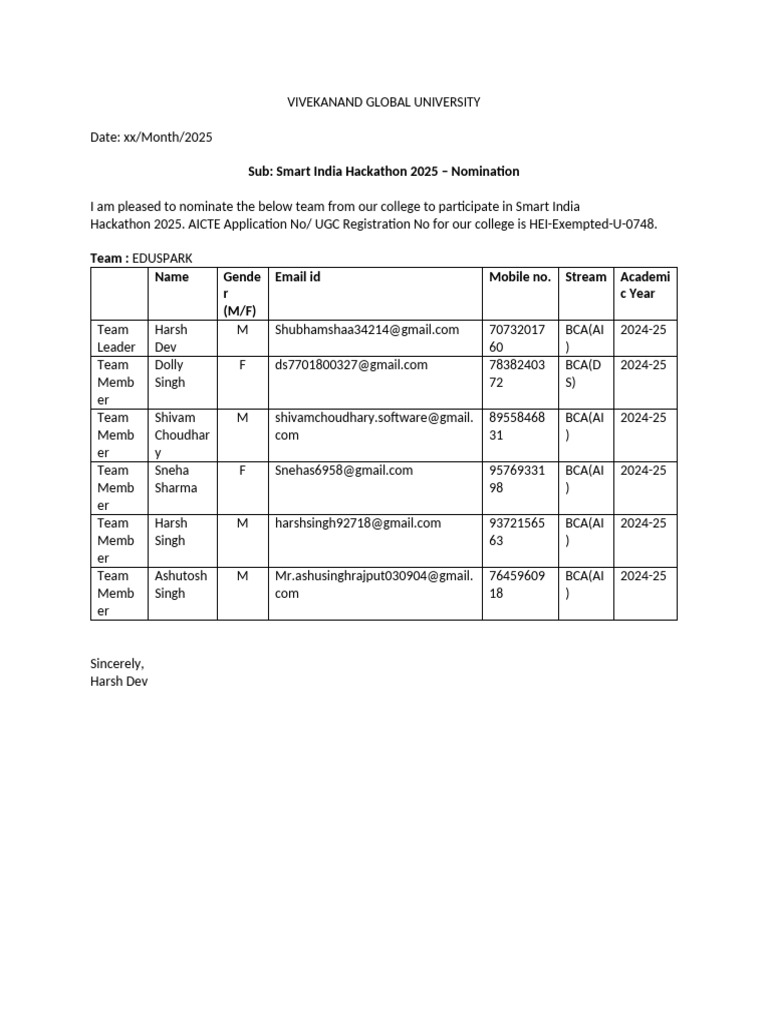 College Authorization Letter SIH2025 | PDF