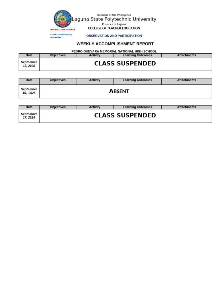 Weekly Accomplishment Report Template | PDF