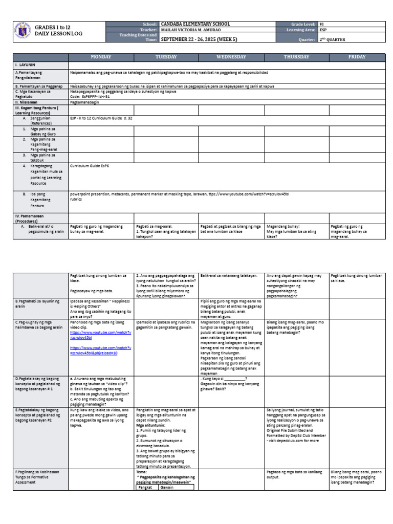 DLL ESP 6 Q2 W5 | PDF