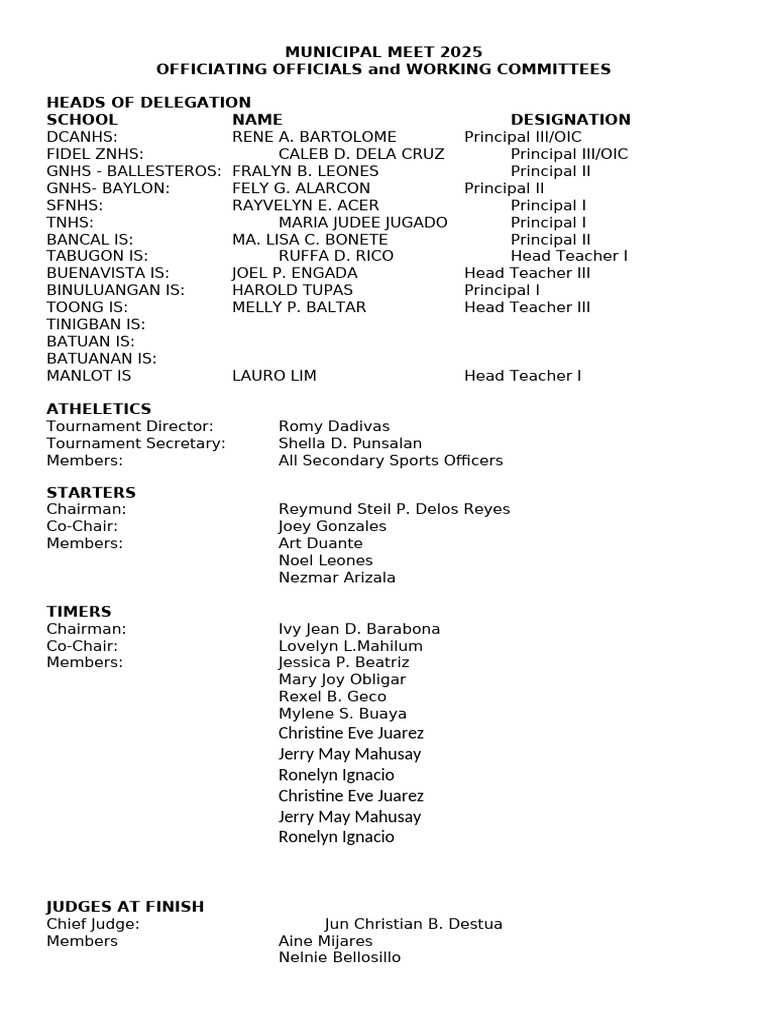 Municipal Meet Committee | PDF