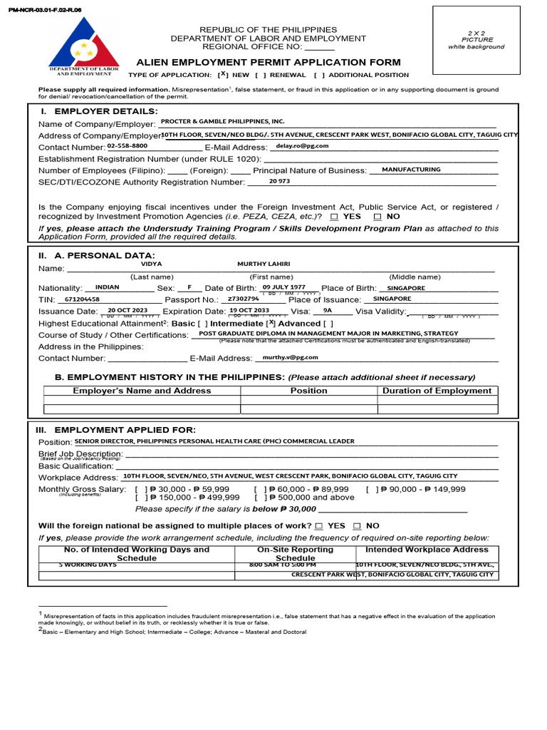 Vidya Murthy Lahiri - AEP Application Form | PDF | Privacy
