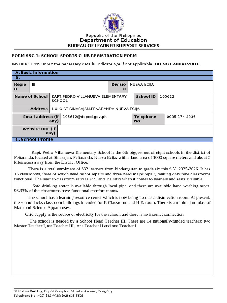 FORM SSC.1 School Sports Club Registration Form v1 | PDF