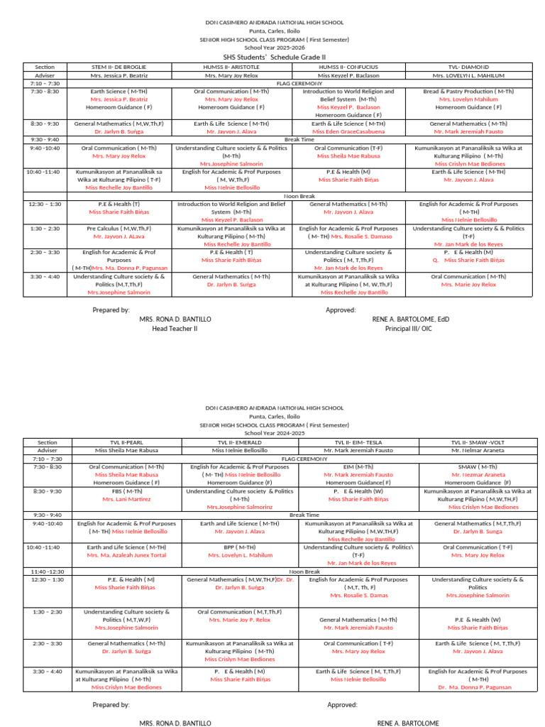 SHS gRADE 11 SCHED 2025 2026 | PDF | Mathematics