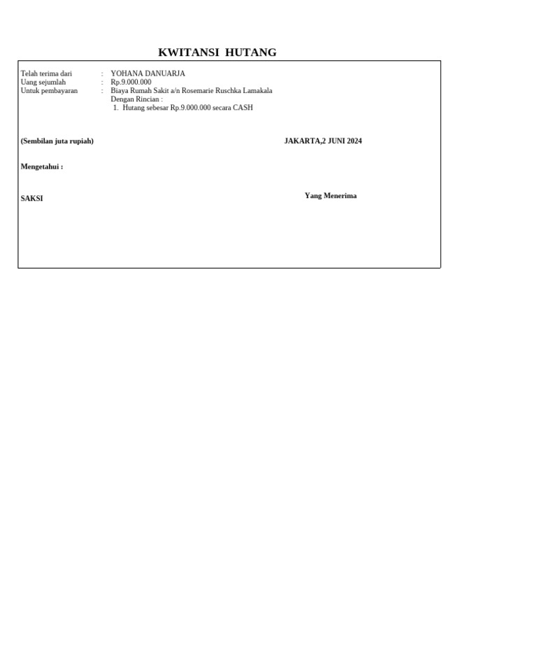 Contoh Kwitansi Utang New | PDF