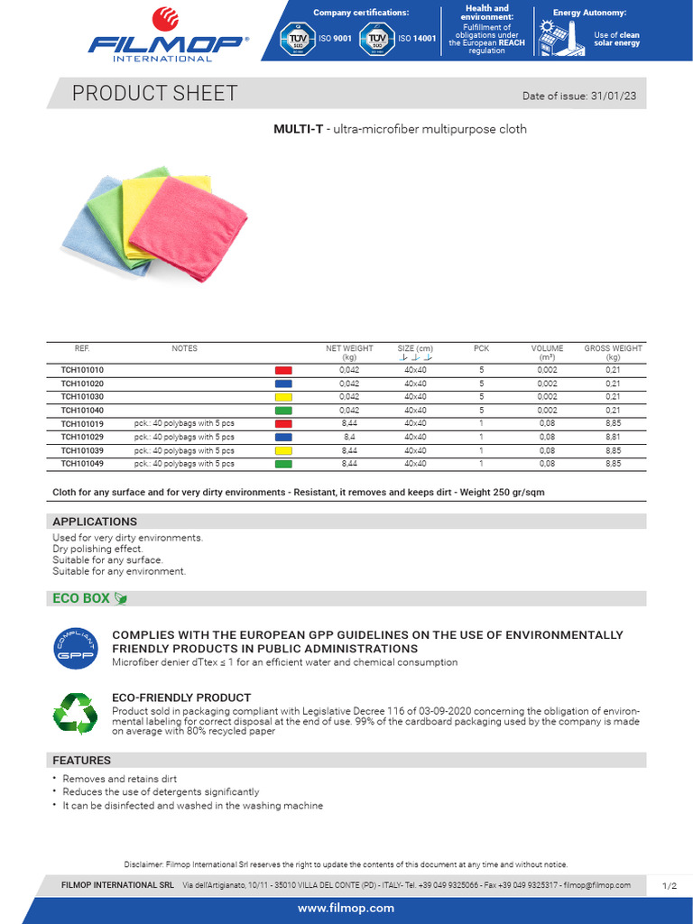 Fiche Technique Chiffon Microfibre | PDF | Materials