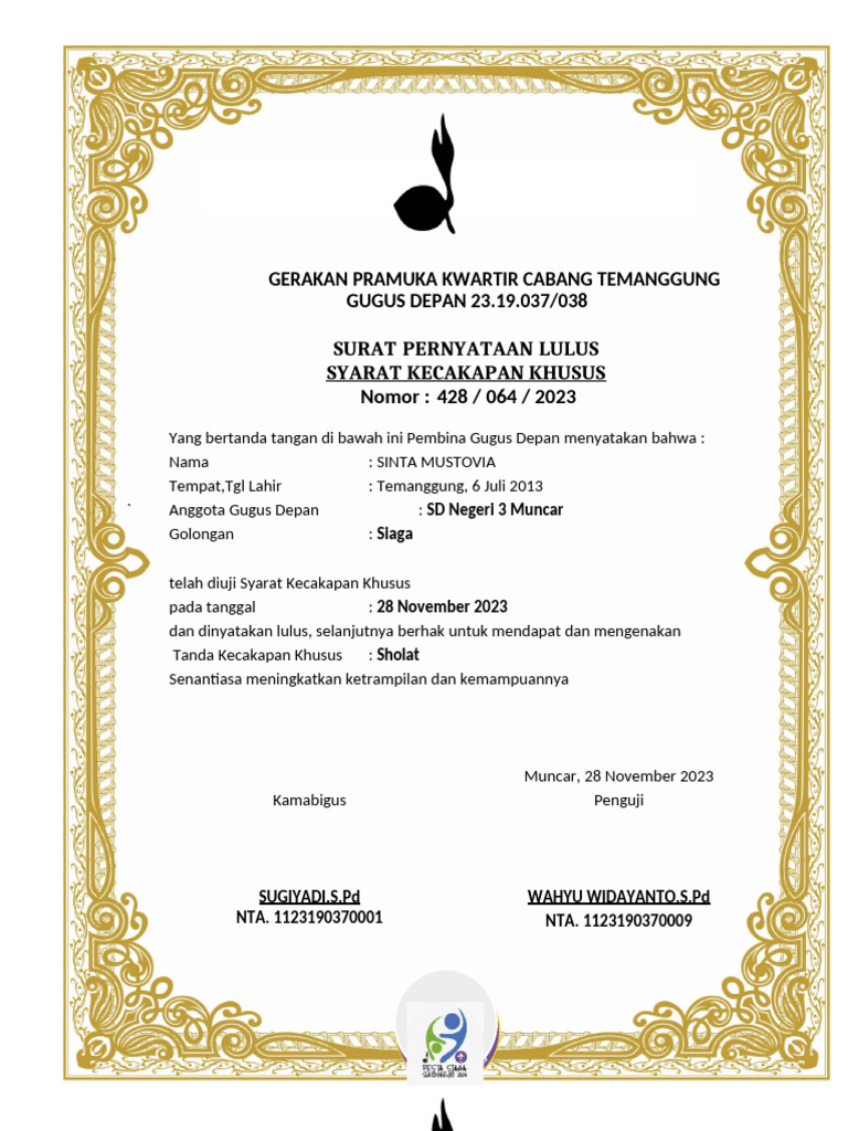 Sertifikat Tku Amelda | PDF