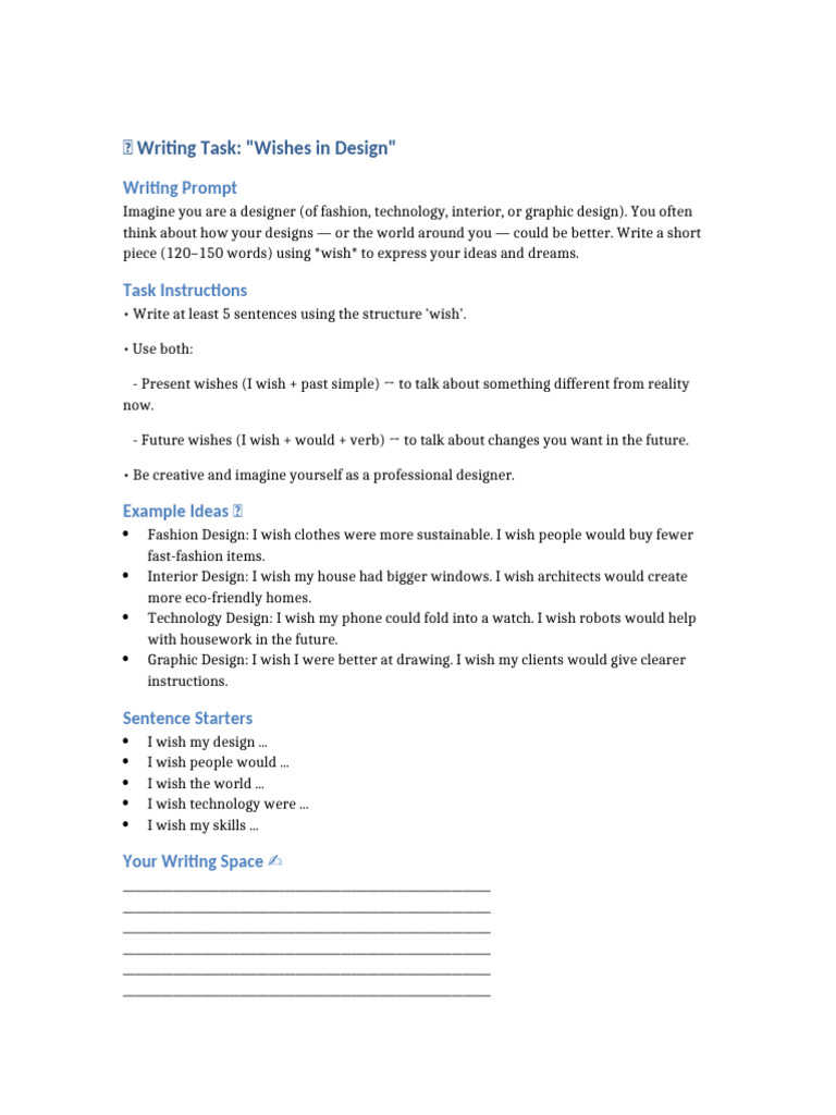 Wishes in Design Writing Task | PDF