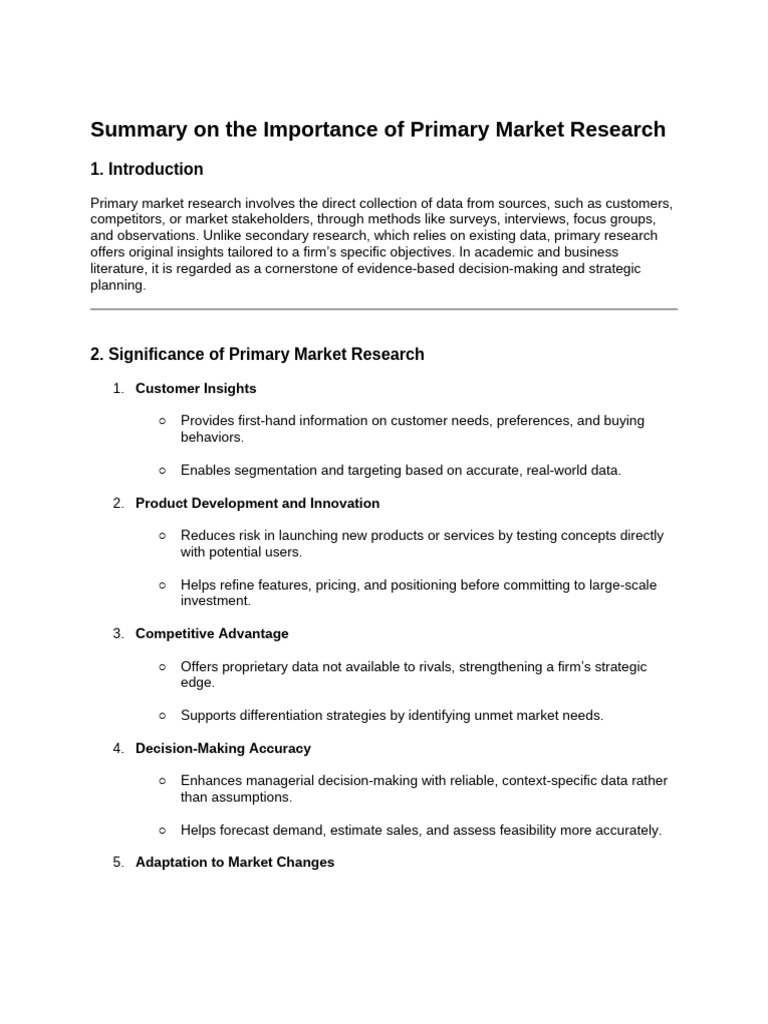 Summary On The Importance of Primary Market Research | PDF | Marketing Research | Market (Economics)