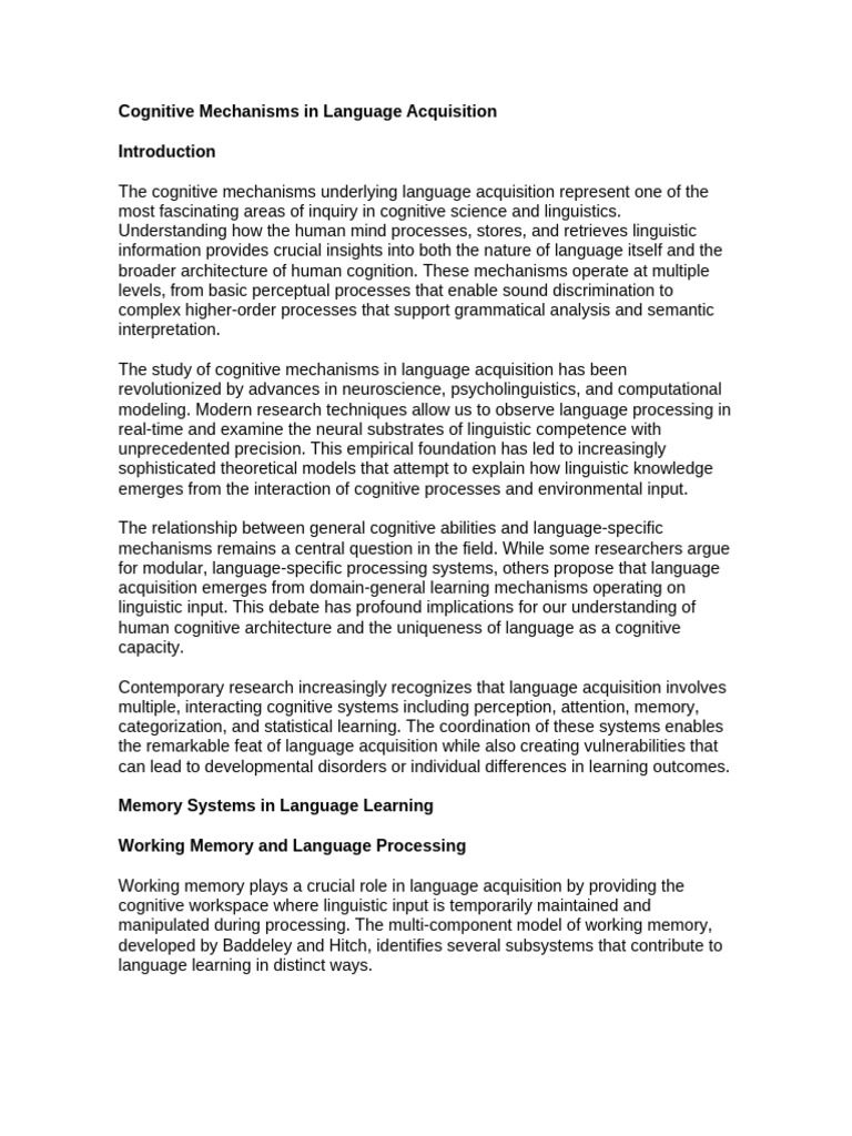 Cognitive Mechanisms in Language Learning | PDF | Language Acquisition ...