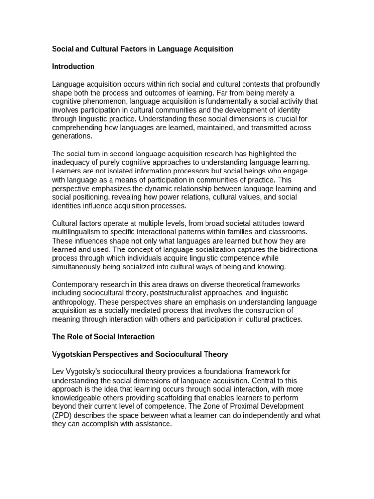 Social and Cultural Influences on Language Learning | PDF | Language ...