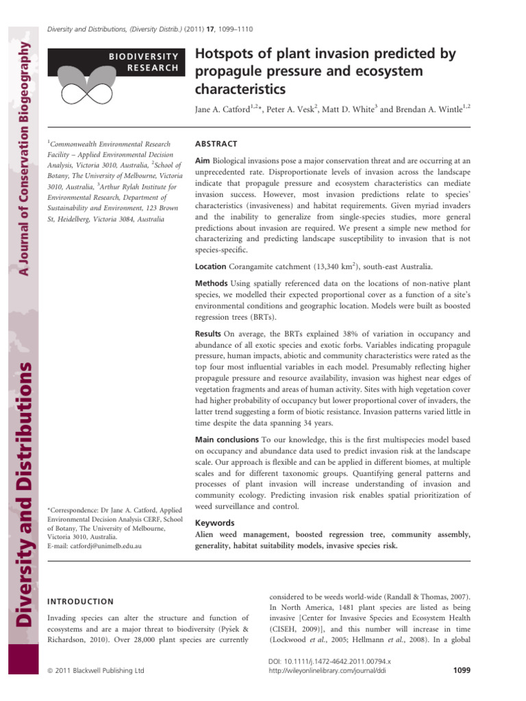 Diversity and Distributions - 2011 - Catford - Hotspots of Plant ...