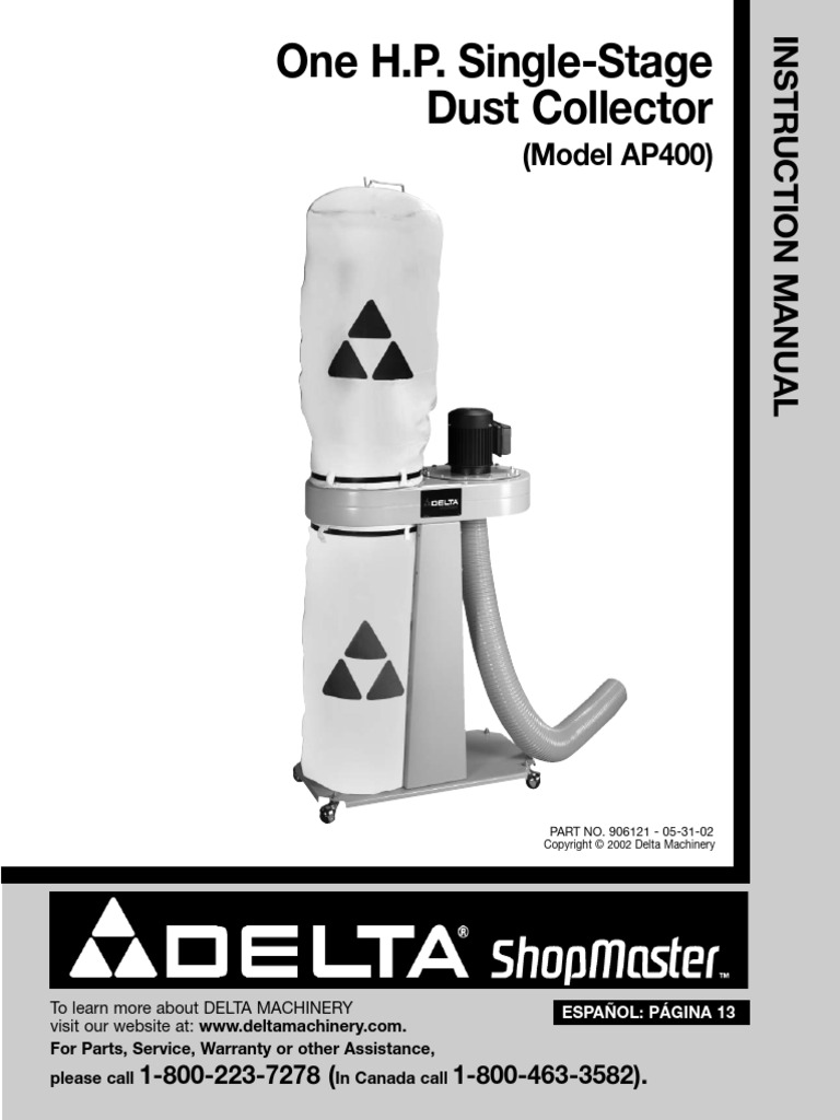 Delta AP400 Dust Collector Manual | PDF | Electrical Connector | Mains ...