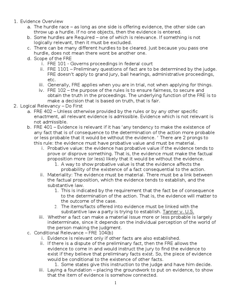 (Legit) Evidence Outline | Relevance (Law) | Evidence (Law)