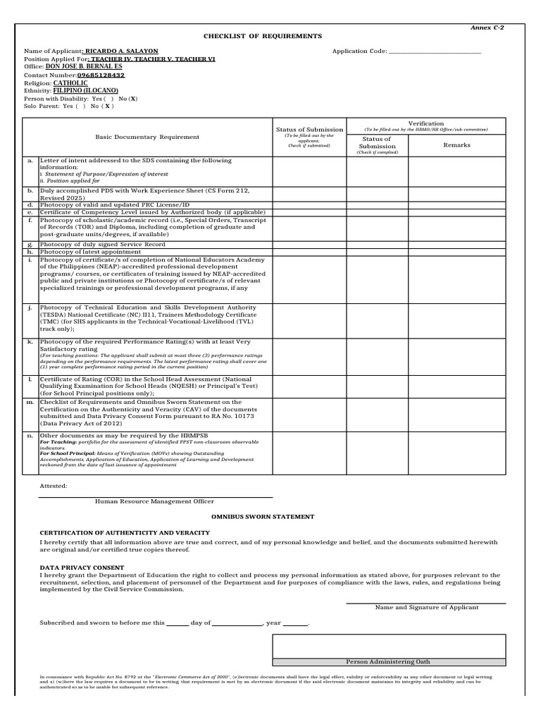 Annex C-2 Requirements Checklist | PDF