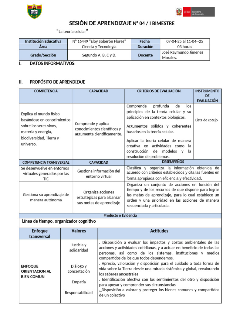 Sesion CyT 2 4° IB Teoria Celular | PDF | Biología Celular) | Aprendizaje