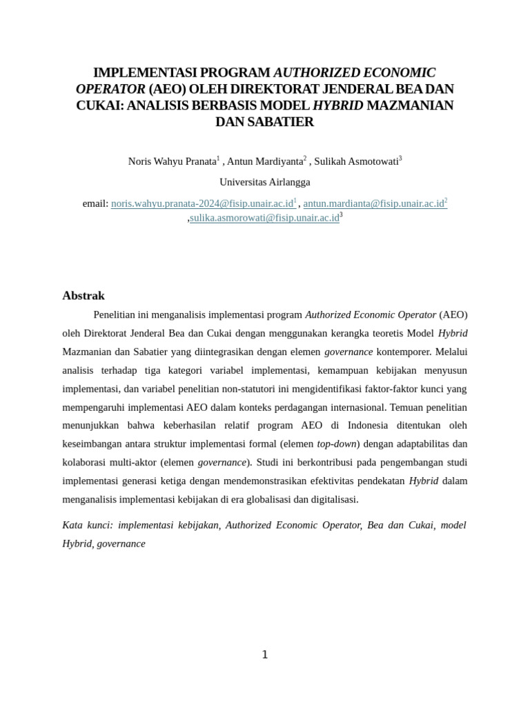 Implementasi Program (Aeo) Oleh Direktorat Jenderal Bea Dan Cukai ...