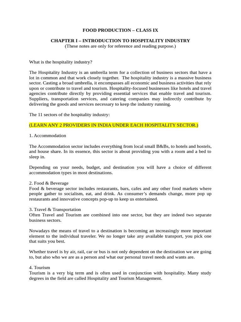 FP Chapter 1 - Extra Notes - 4 | PDF | Tourism | Hospitality Industry