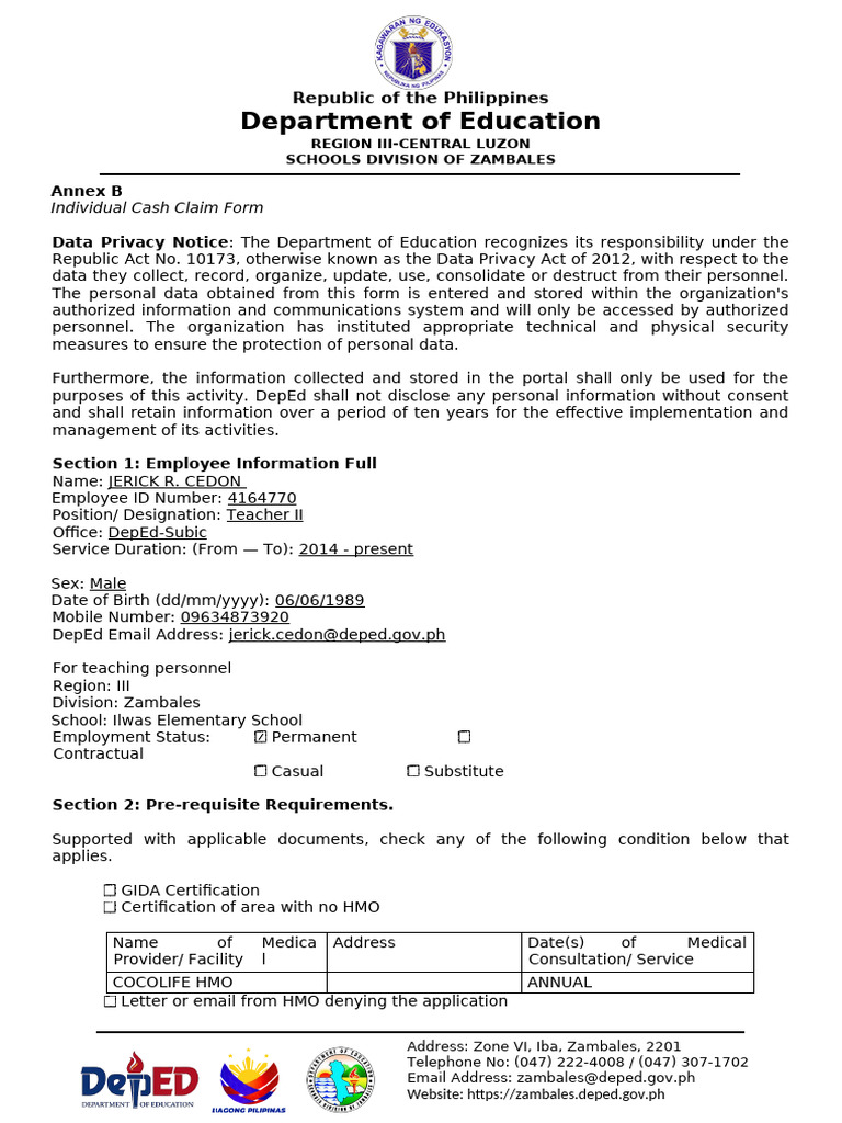 Medical Allowance Claim Form - Annex B | PDF