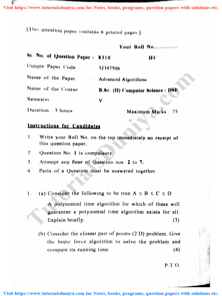 Advance Algorithms Question Paper 2016 - Tutorialsduniya | PDF | Computer Programming | Java ...