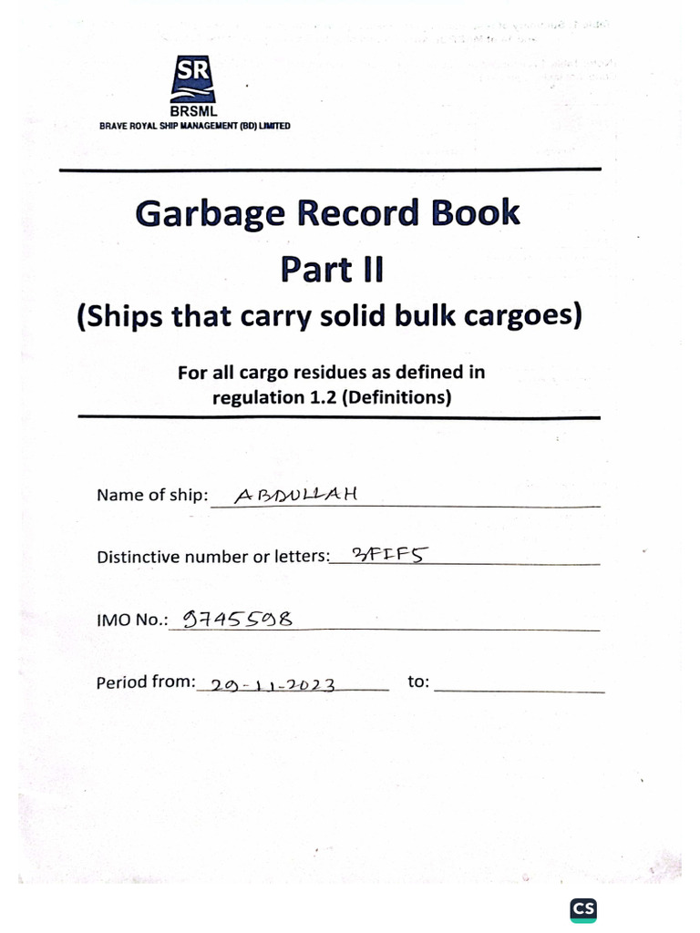 Garbage Record Book Part 1 & 2 | PDF