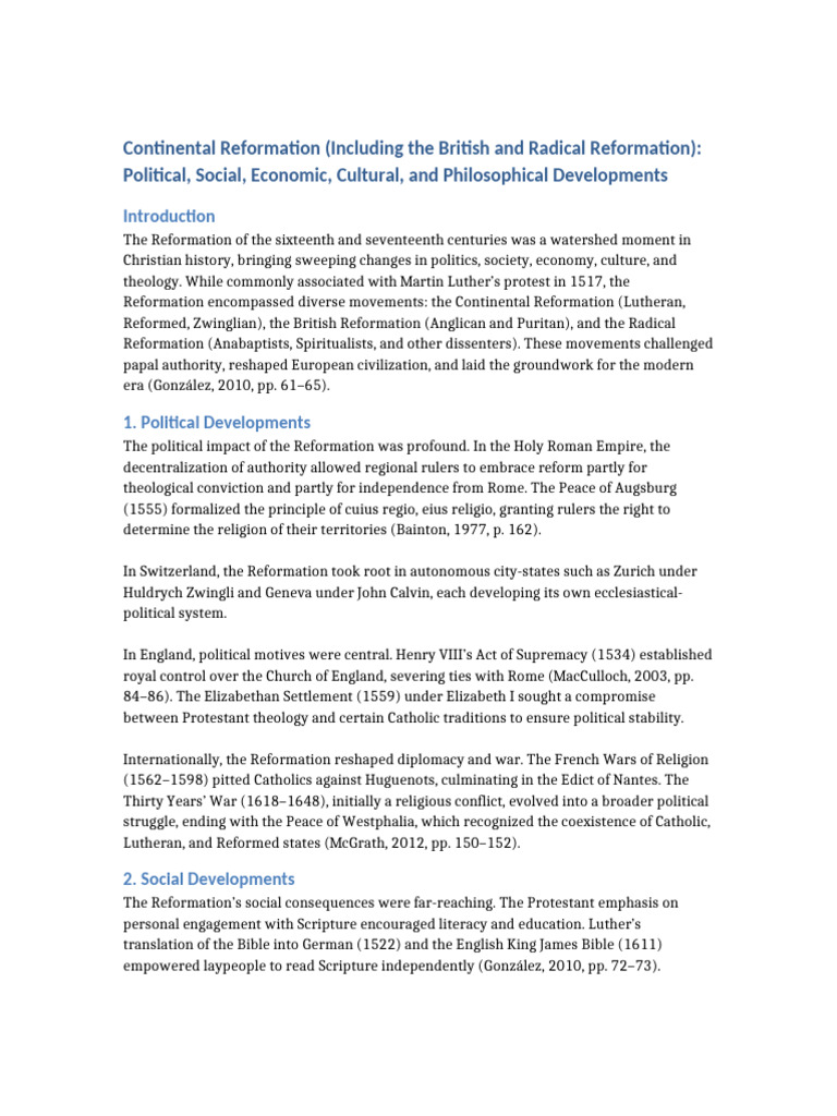 Continental Reformation Assignment | PDF | Protestantism | Sola Fide