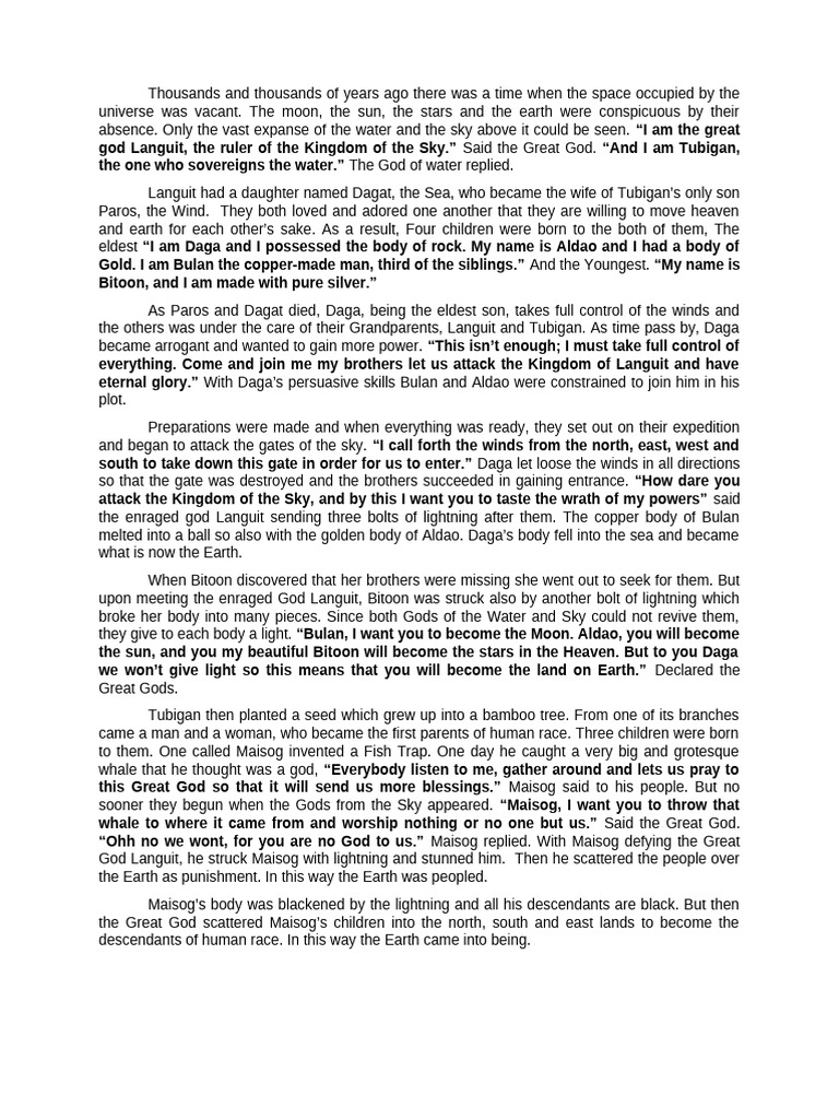 Creation Myth of Languit and Tubigan | PDF | Sky