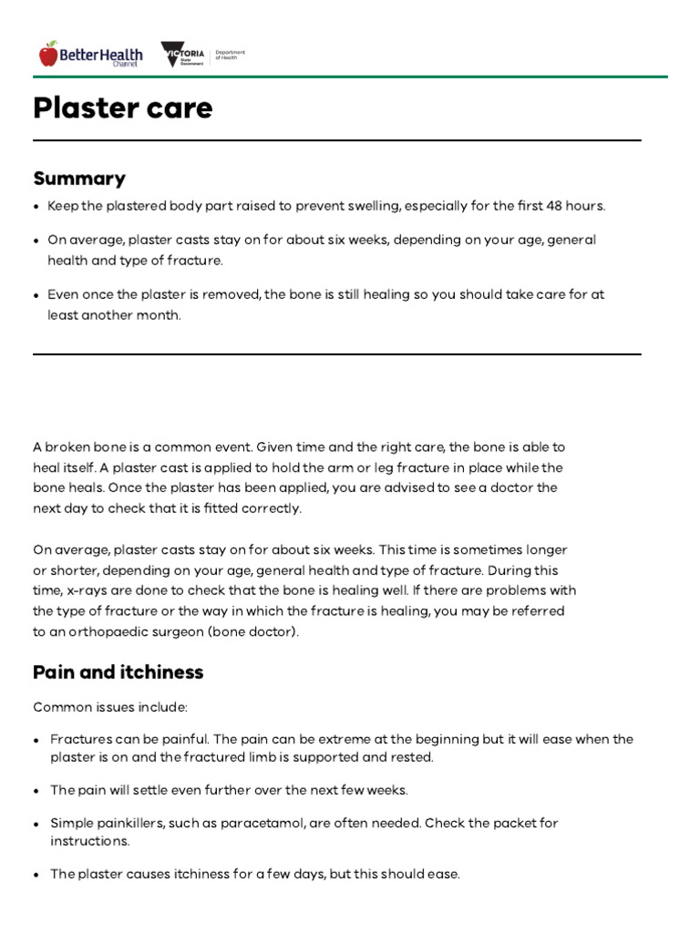 Caring for a Plaster Cast: Essential Tips | PDF | Diseases And ...