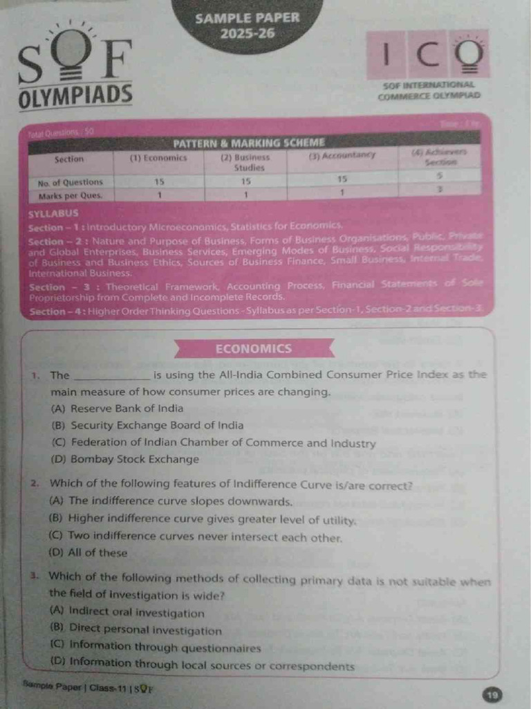 Class 11 Ico Commerce Sample Paper | PDF