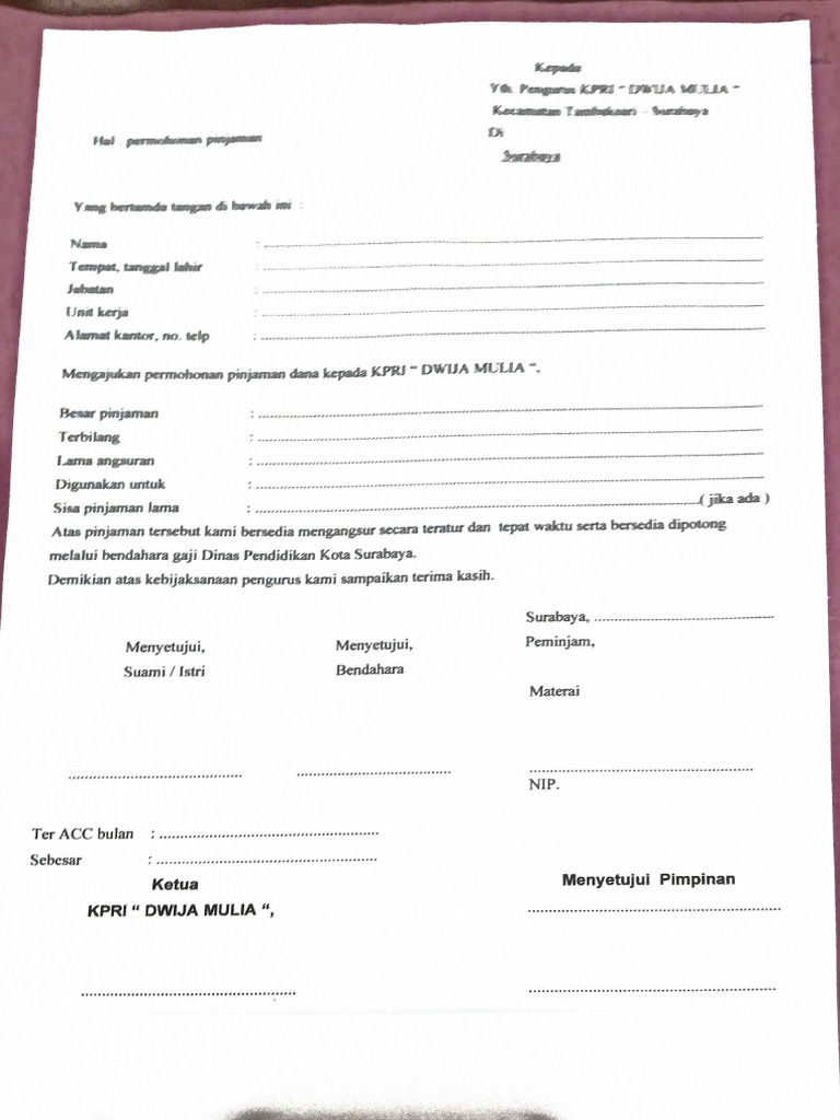 Form Koperasi Dwija | PDF