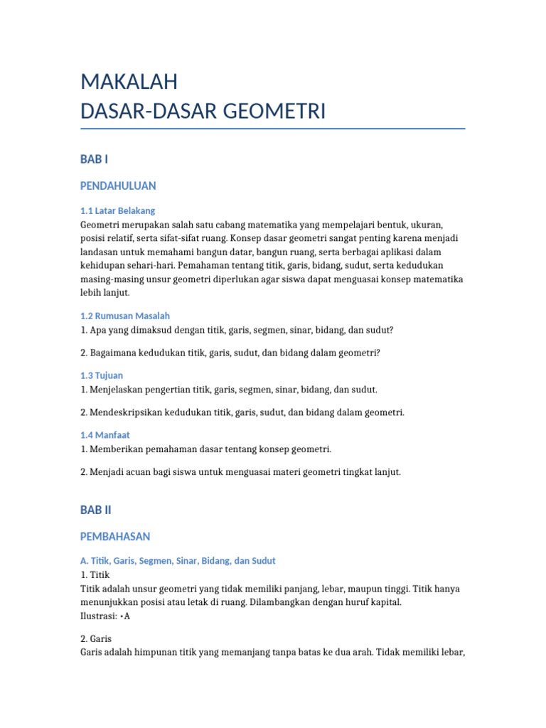 Makalah Dasar Dasar Geometri Dengan Gambar | PDF